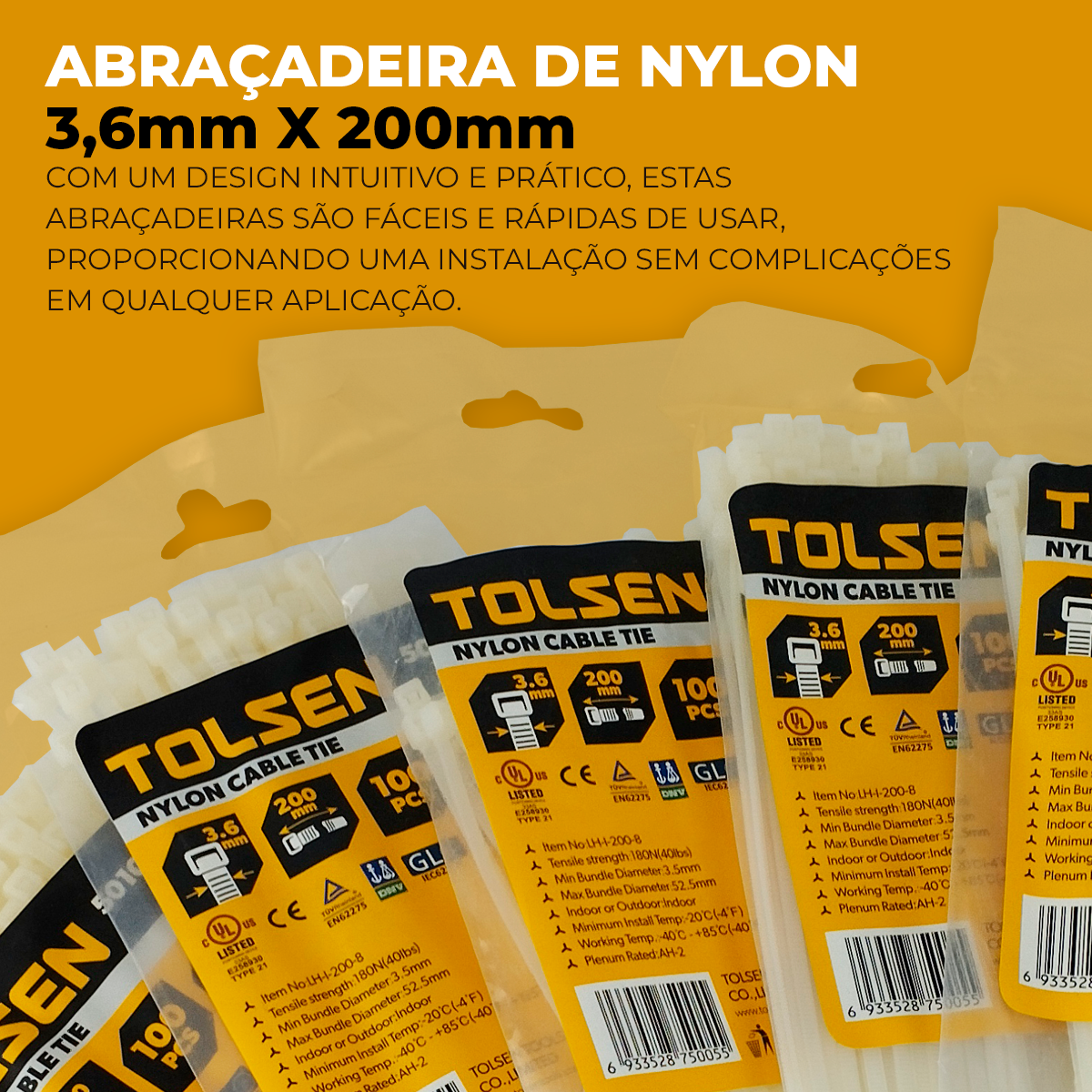 Abraçadeira Nylon 3,6 mm x 200 mm 50108 Natural